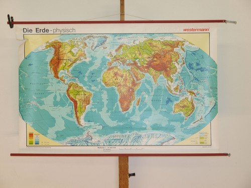 Erde Physical World Map Continents Borders States~1992 Schul-Wandkarte ...