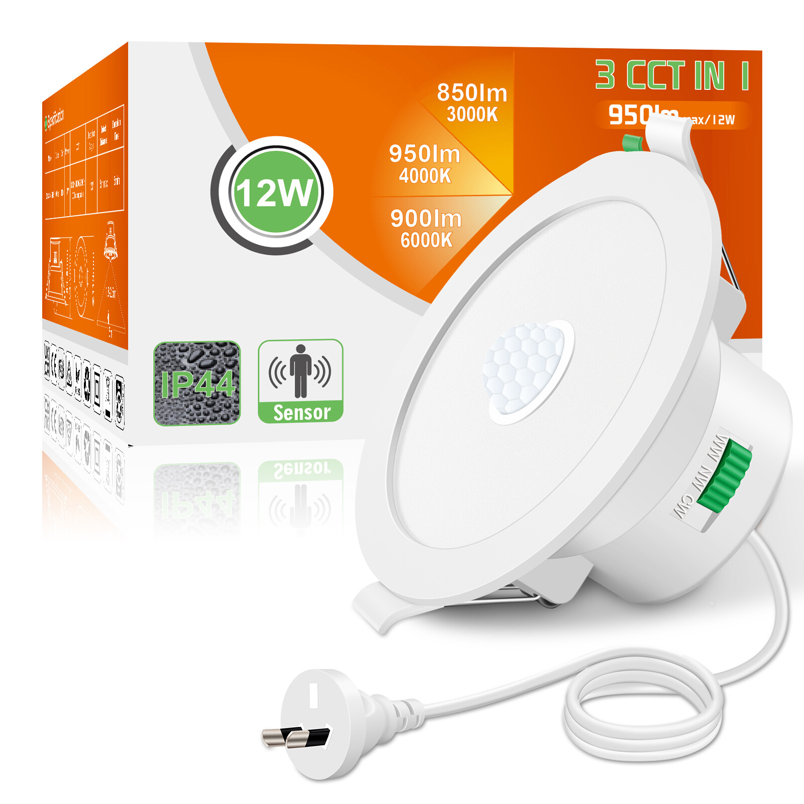 PIR Sensor Motion LED Downlight 10W 12W 14W Warm/Cool/Daylight 3CCT ...