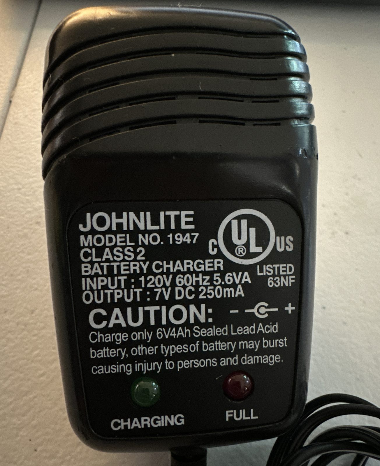 JOHNLITE CLASS 2 BATTERY CHARGER 1949 7V 300mA | eBay