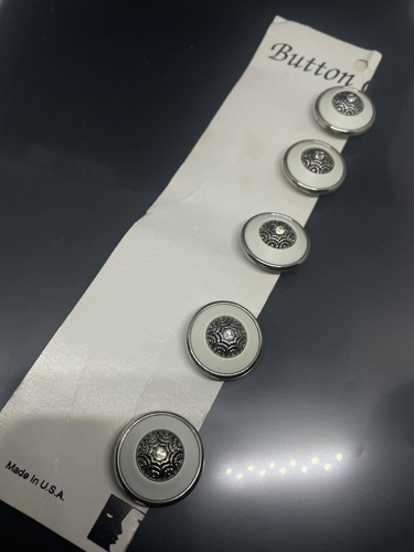 Vintage 5 Rhinestones White Acrylic Silver Tone Round Clip on Button ...