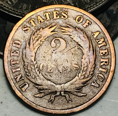 1865 Two Cent Piece 2C Ungraded Civil War Date US Copper Coin CC23180 ...