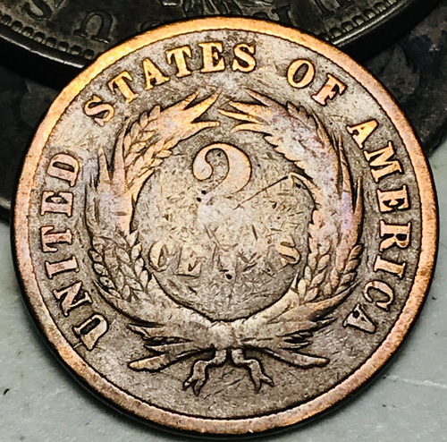 1865 Two Cent Piece 2C Ungraded Civil War Date US Copper Coin CC23180 ...