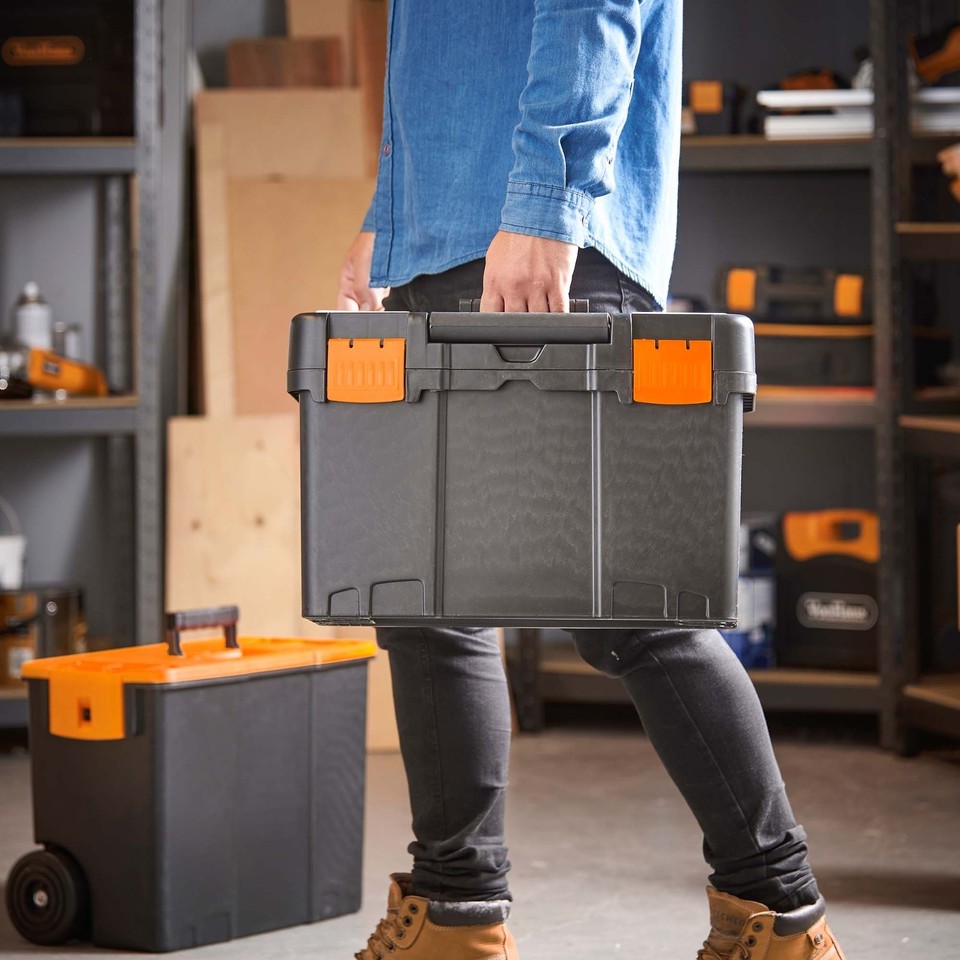 VonHaus Roller Tool Box - 3-Pack Secure Wheeled Tool Box with Stackable ...