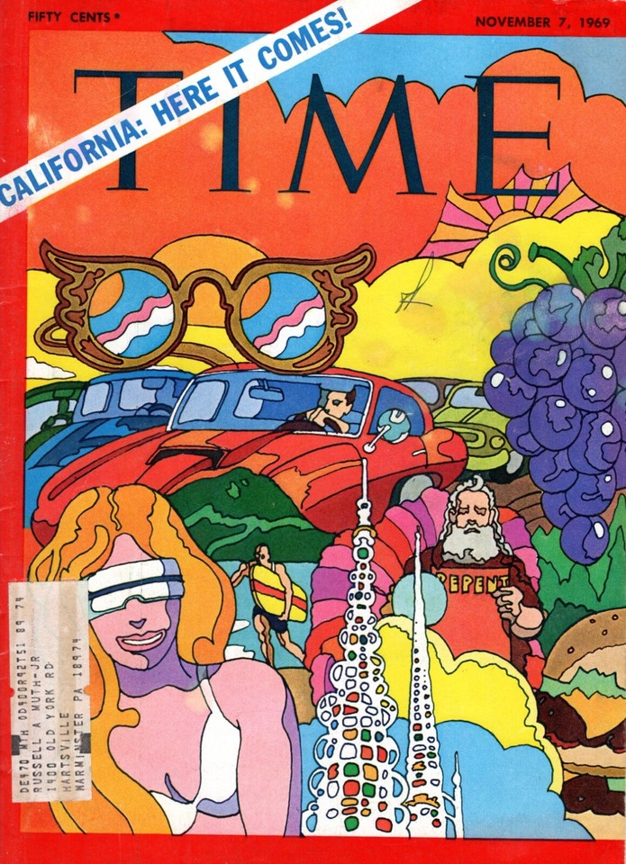 TIME MAGAZINE NOVEMBER 1969-MILTON GLASER FOLDOUT COVER-CALIFORNIA HERE ...