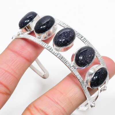 Black Sunstone Gemstone Handmade 925 Sterling Silver Adjustable Cuff ...