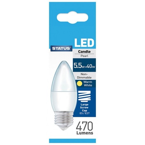 STATUS LED Edison Screw Candle Bulb - Warm White - 5.5W/470 Lumen - 5 ...