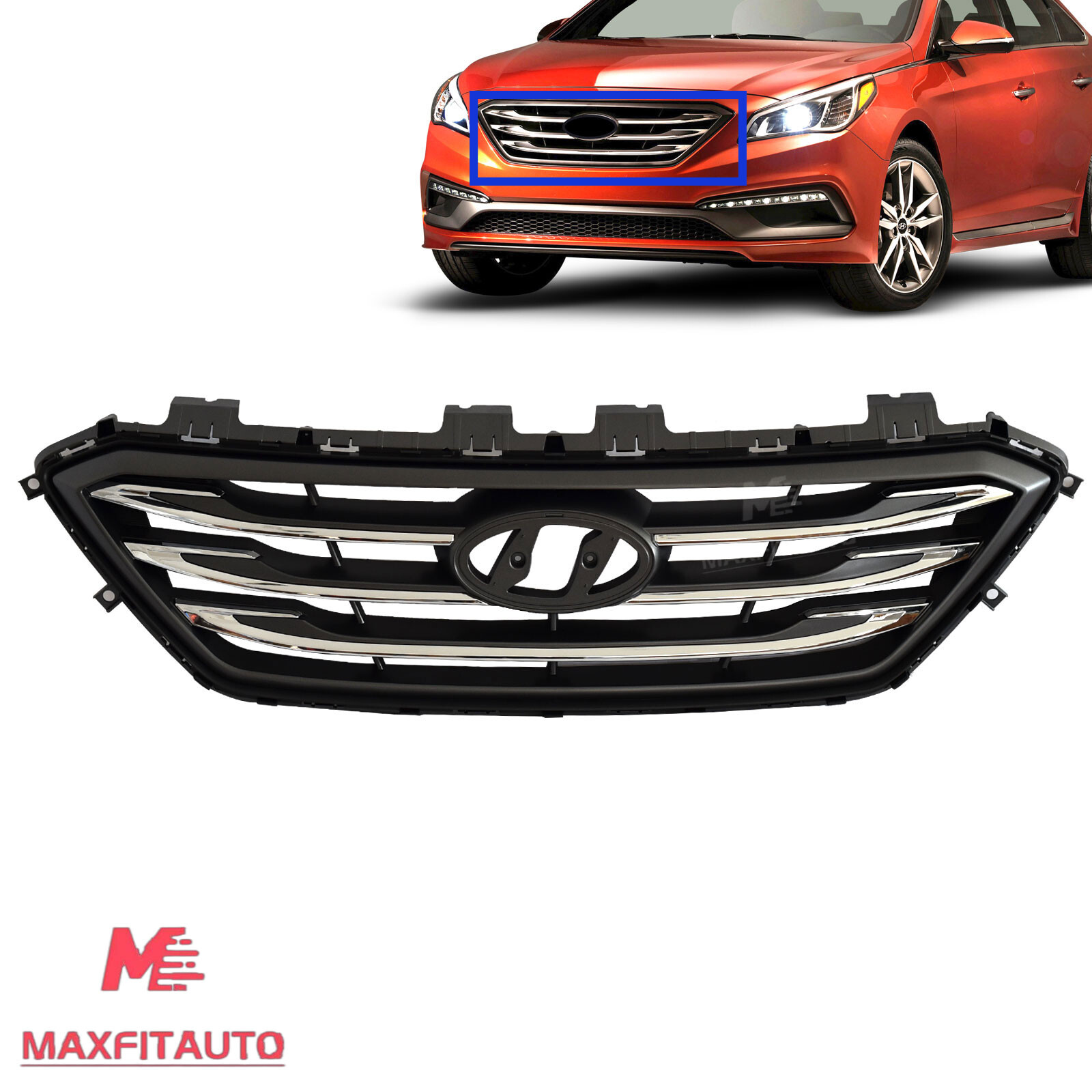 For Hyundai Sonata Sport 2015-2017 Front Upper Grille OE Style 86350 ...