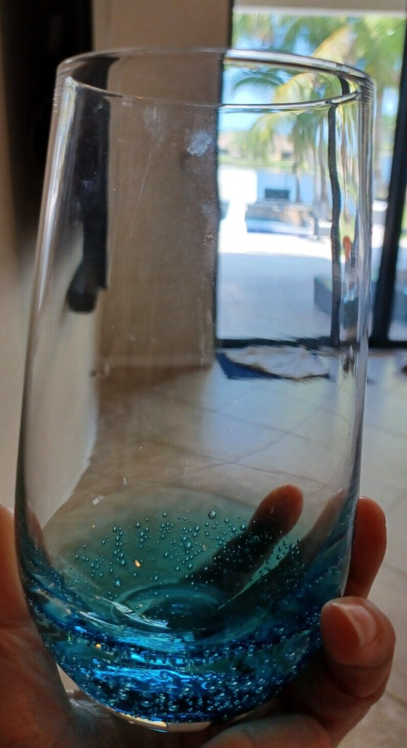 Hand Blown Glass Clear And Turquoise Blue With Lots Of Air Bubbles 5.77 ...