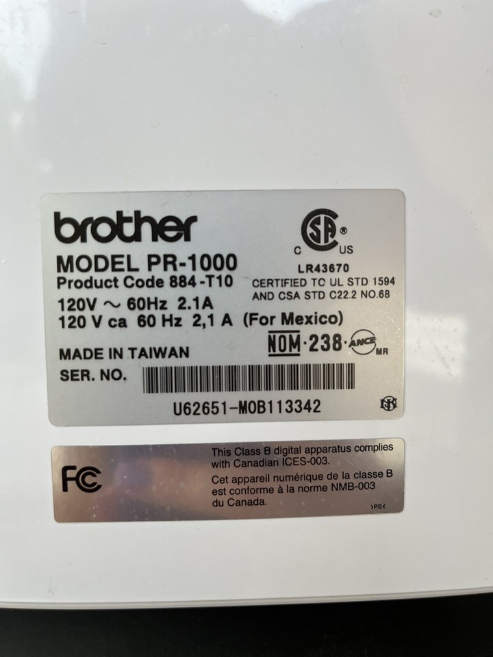 Brother Entrepreneur Pro PR1000 *10 needle embroidery Machine Lots Of ...