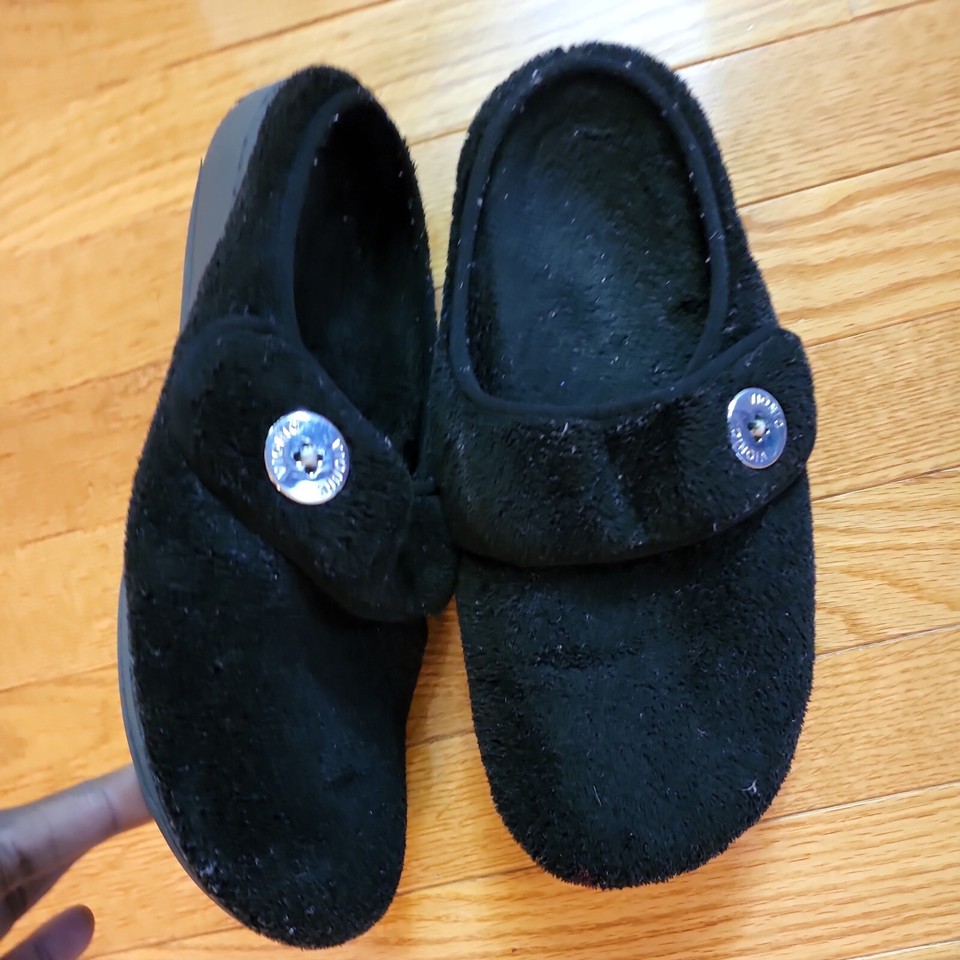 Vionic Sadie Women's Plush Adjustable Strap Orthotic Slippers Black ...