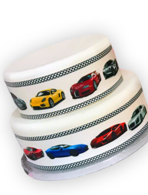 A4 Edible Decor Icing Sheet Supercars Fast Car Ribbon Border Edging ...