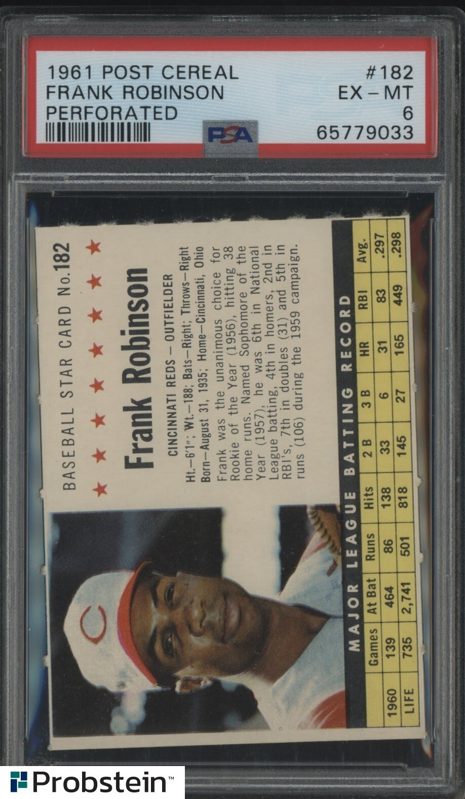1961 Post Cereal #182 Frank Robinson Cincinnati Reds HOF PSA 6 EX-MT | eBay