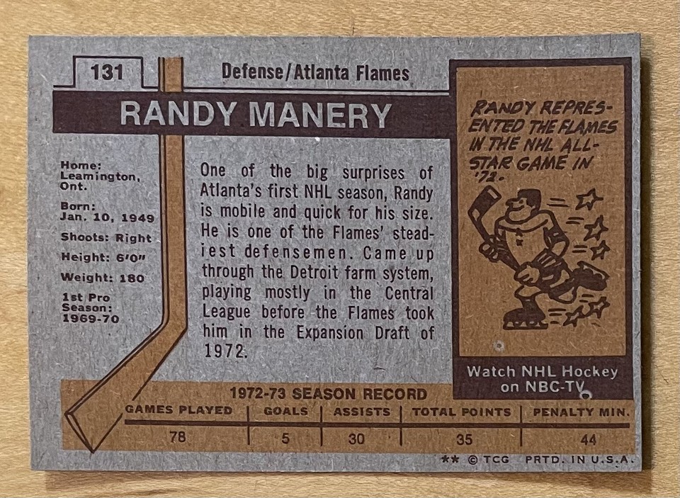 Randy Manery 1973-74 Topps Hockey #131 Calgary Flames NM-MT | eBay