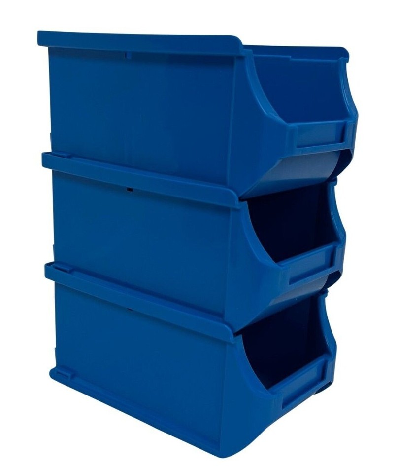 Hanging stacking plastic parts storage lin bins boxes garage workshop ...