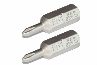 2X WERA J-BIT PH1 (PHILLIPS #1) 25MM HEX BIT (TOUGH JCIS) 851/1J ...