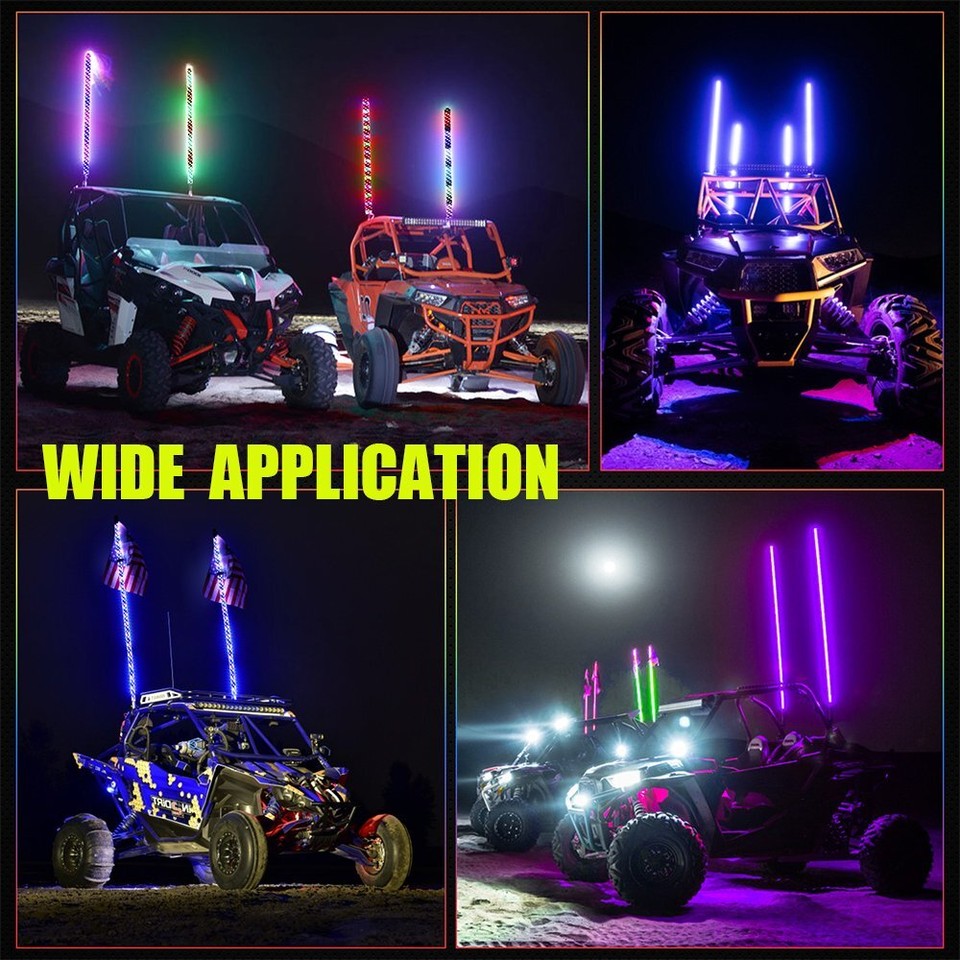 5FT LED RGB Whip Light Spiral Antenna Flag Pole Remote & APP Control ...