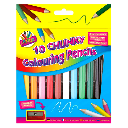 10 Chunky Colourful Colouring Pencils Easy Grip & Sharpener Set For ...
