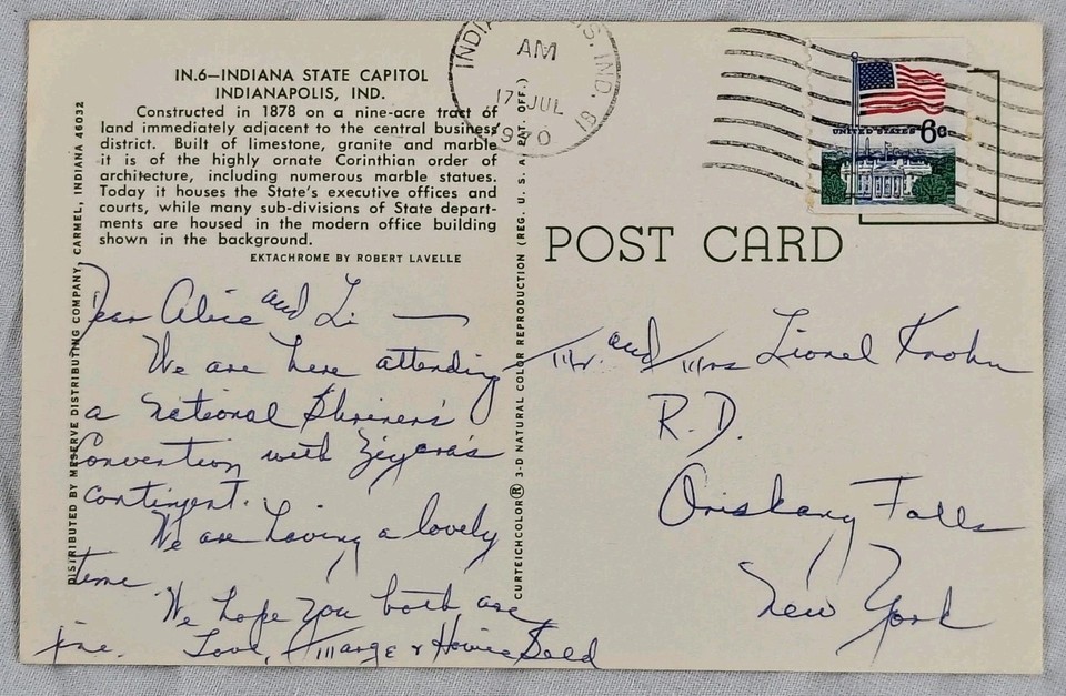 Postcard State Capital Indianapolis Indiana | eBay