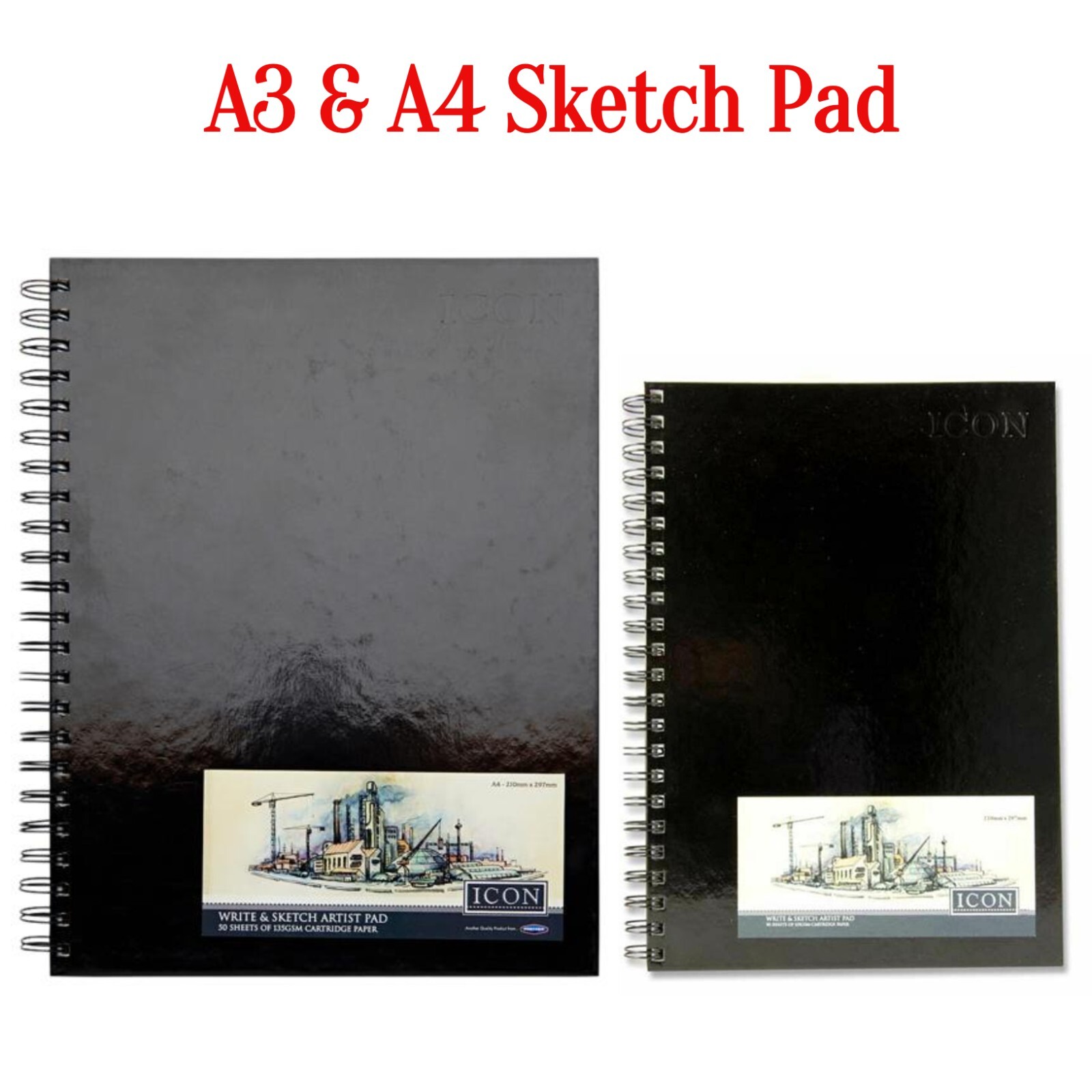 A3 & A4 Sketch Book Pad Hardback Cover White Paper Artist Sketching ...