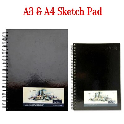 A3 & A4 Sketch Book Pad Hardback Cover White Paper Artist Sketching ...