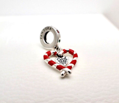 Authentic Pandora #792822C01 Double Candy Cane Heart Christmas Dangle ...