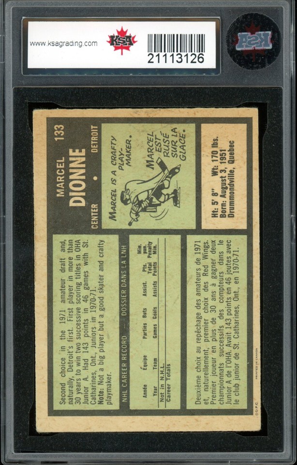 1971-72 O-PEE-CHEE NHL #133 Marcel Dionne HOF Rookie KSA 4 VG-EX Red ...