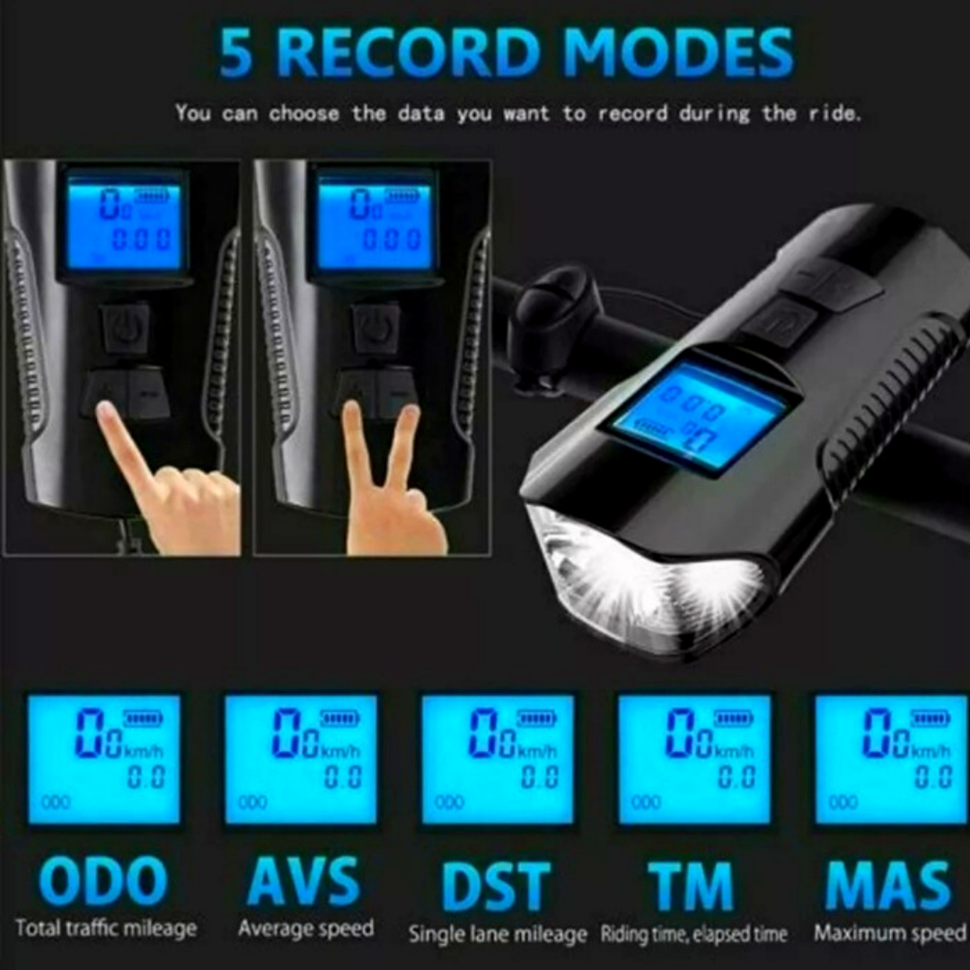 5 Mode USB Rechargeable LED Bike Front Light Headlight Horn Bell + Rear ...