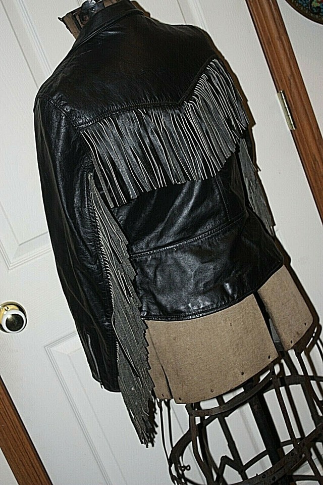 BRANDED GARMENTS LEATHER JACKET MOTORCYCLE FRINGE VINTAGE Size 12 | eBay