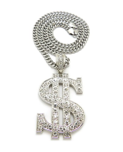 Iced Hip Hop "$" Money Sign Pendant 6mm/24", 30" Cuban Chain Necklace ...