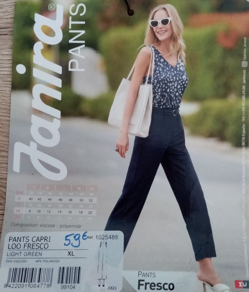 NUOVO PANTALONE CAPRI LARGE + JANIRA FRESCO + L O XL | eBay