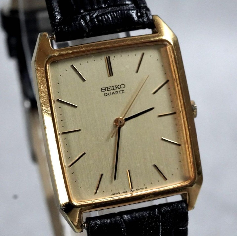 Seiko Rectangular Gold Quartz Watch Men's Three Hands Classic Vintage ...