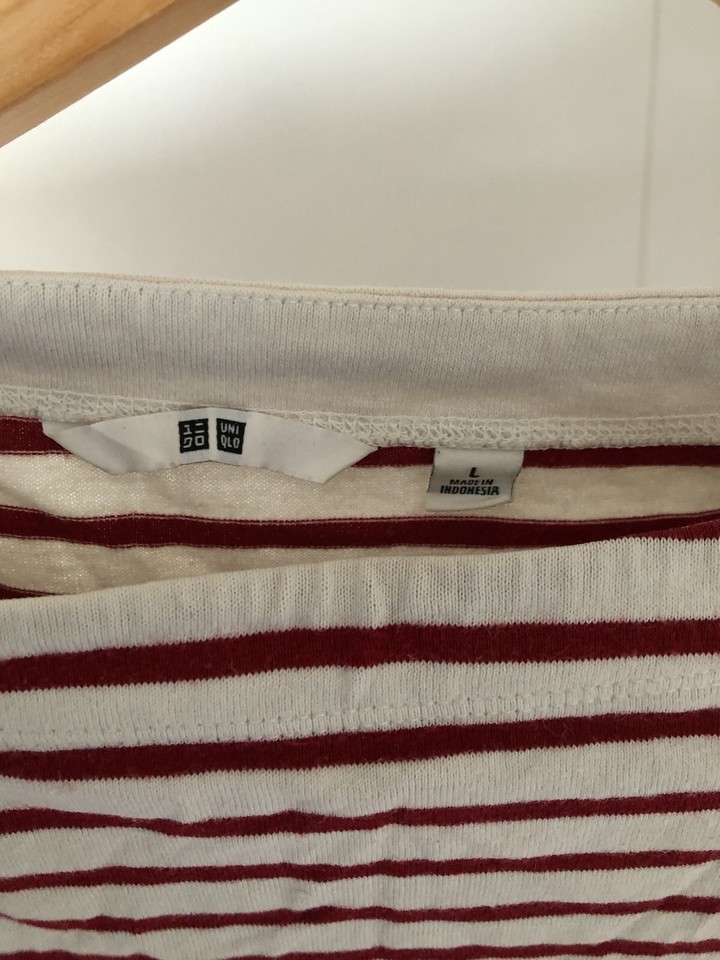 Uniqlo – Red & White Striped T-Shirt, Size Large | eBay UK