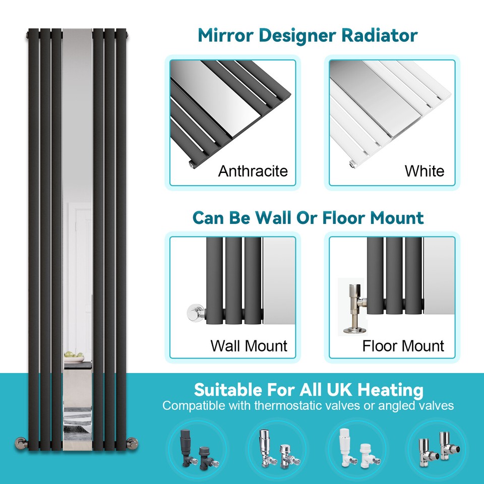 Designer Vertical Radiator Mirror Oval Column Panel White Anthracite ...