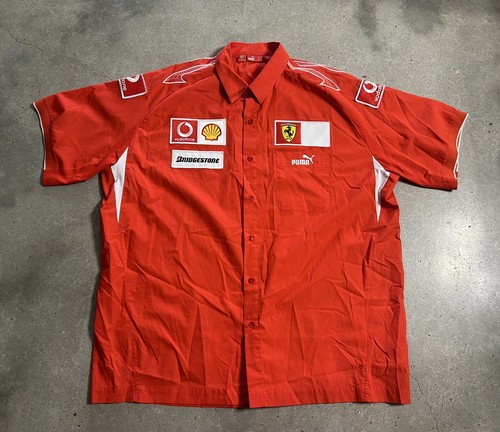 Puma Scuderia Ferrari F1 Pit Crew Button Down Shirt Sponsor Patches Men ...