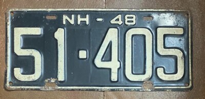 New Hampshire 1948 License Plate # 51-405 | eBay
