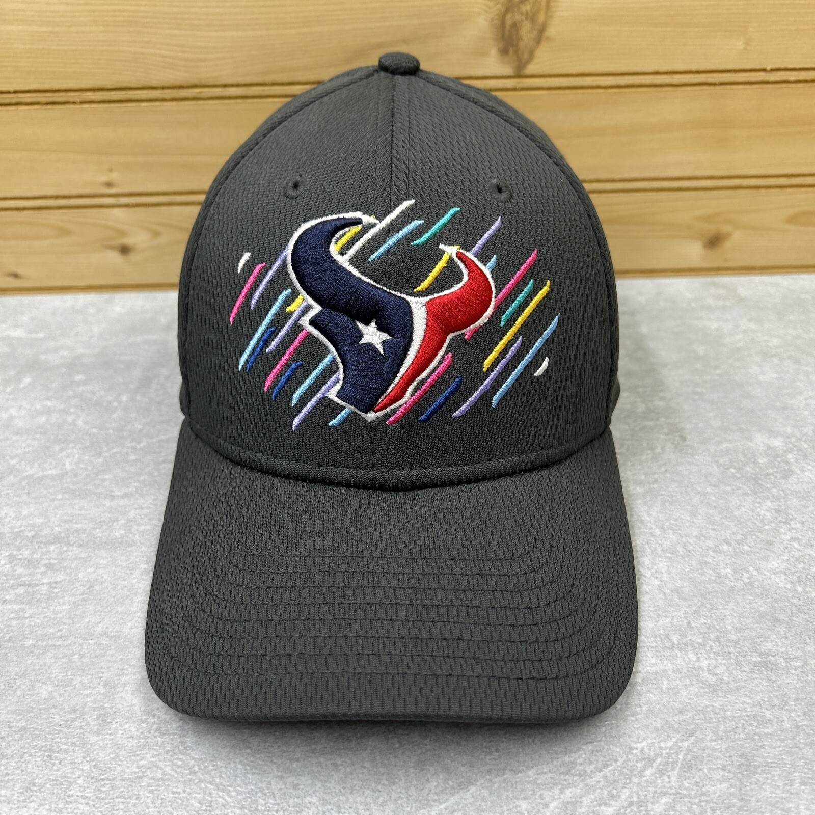 Houston TEXANS Hat Ball Cap Flex FITTED M-L Jersey Crucial Catch Raised ...