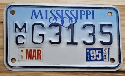 1995 MIssissippi Motorcycle License Plate, G3135 | eBay