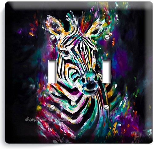 COLORFUL ZEBRA DOUBLE LIGHT SWITCH WALL PLATE COVER ART STUDIO ROOM ...