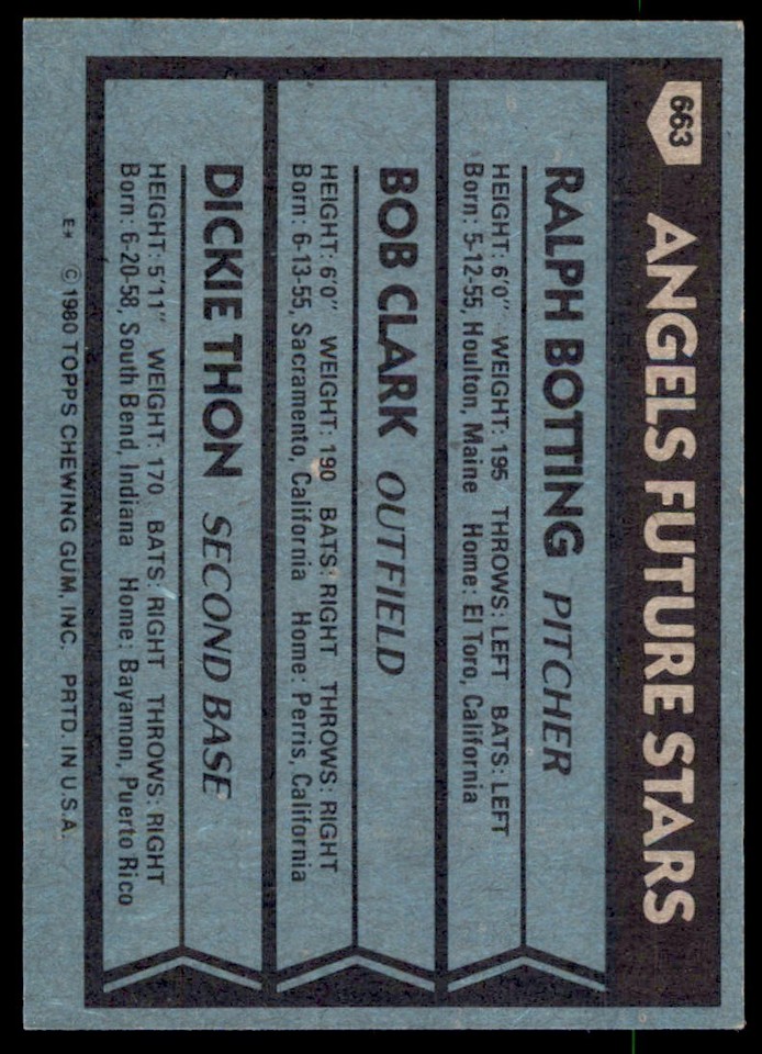 1980 Topps #663 Ralph Botting RC/Bob Clark RC/Dickie Thon RC Angels | eBay