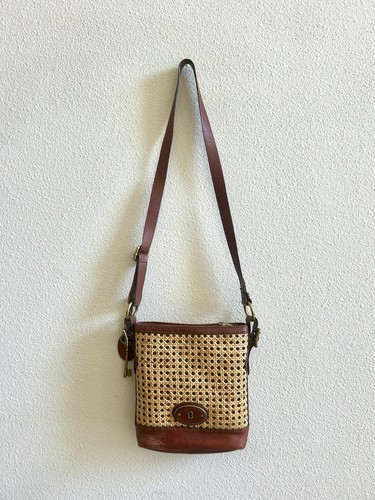 Fossil Vintage Reissue Cane Wicker & Leather Bucket Crossbody Bag | eBay