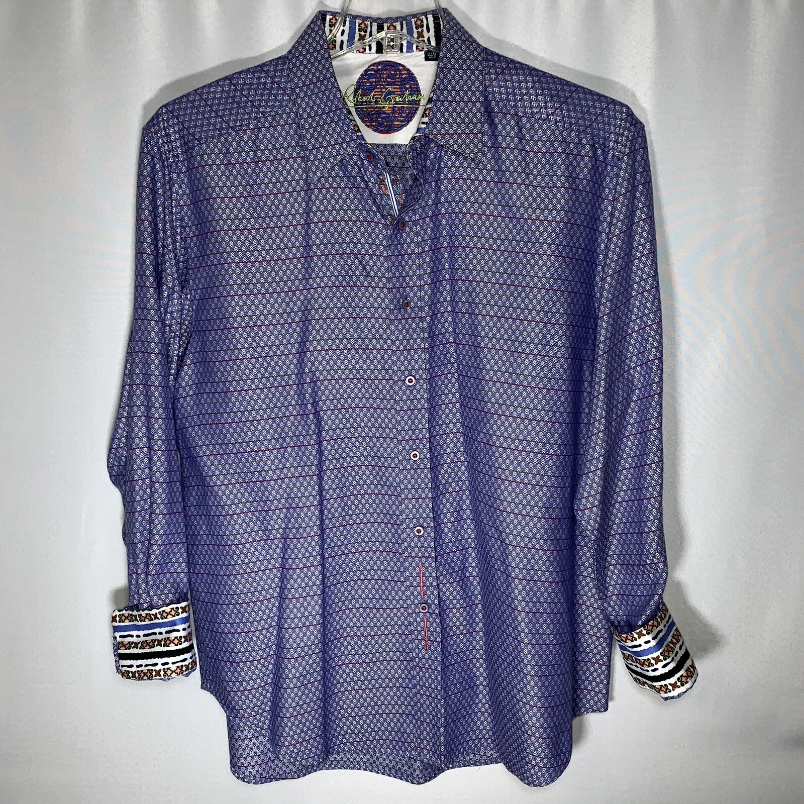 Robert Graham Lavender Patterned long sleeve Flip Cuffs XL shirt | eBay
