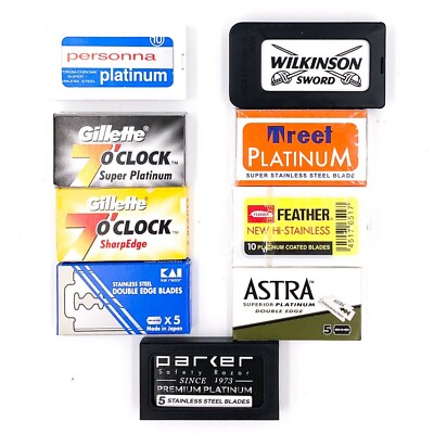 65 Premium Double Edge Safety Razor Blades - Variety Pack with ...