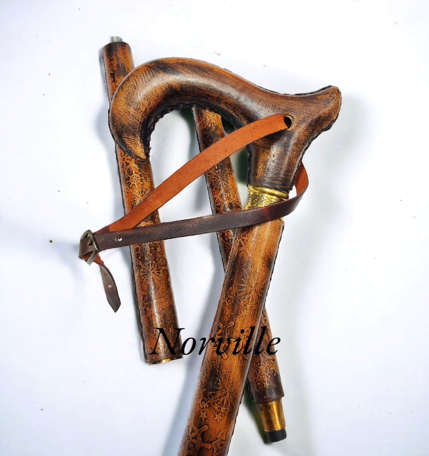 Adjustable Wrist Grip Walking Cane Handmade Stick Three Foldable ...