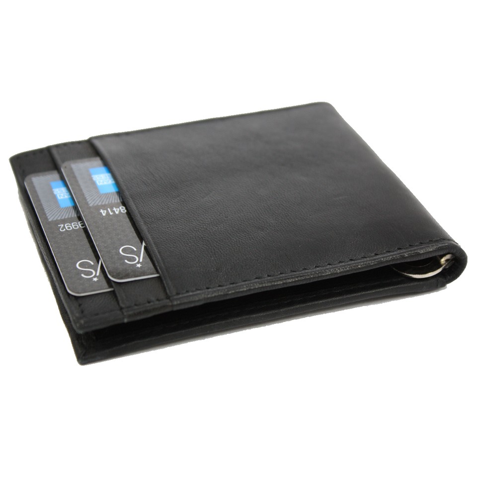 Men's Lambskin Leather Spring Money Clip Compact Bifold Front Pocket ...