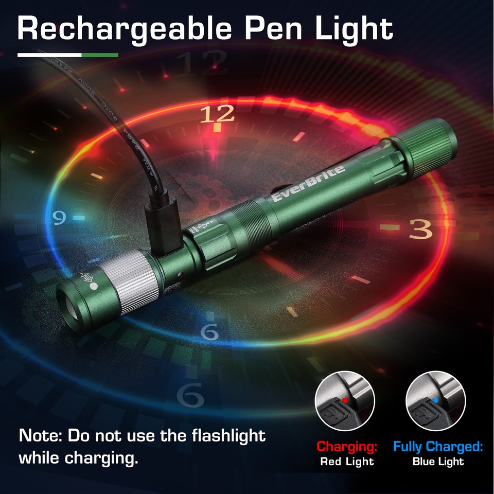 EverBrite Pen Light 300 Lumens Zoomable LED Small Flashlight with Clip ...