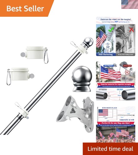 Rustproof 6FT Flag Pole Kit - Tangle-Free Stainless Steel for Patriotic ...