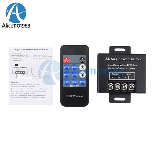 DC12V 24V 11Key LED Single Color Dimmer RF 30A Strip Light Remote ...
