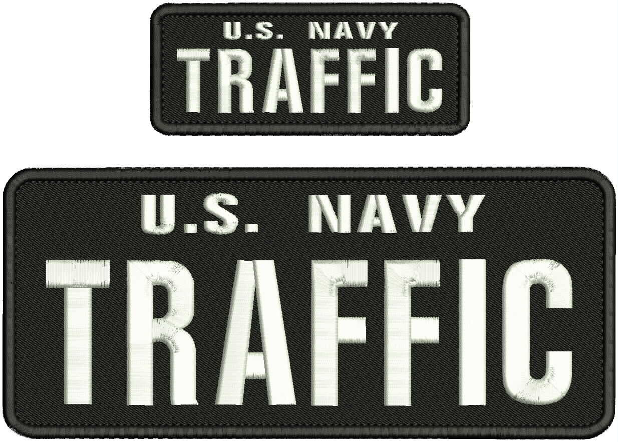 US NAVY TRAFFIC EMB PATCHES 4X10 & 2X5 HOOK ON BACK WHITE ON BLACK | eBay