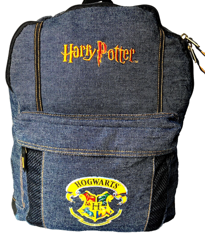 NEW Harry Potter 16" HOGWARTS Double Compartment Soft Denim Backpack ...