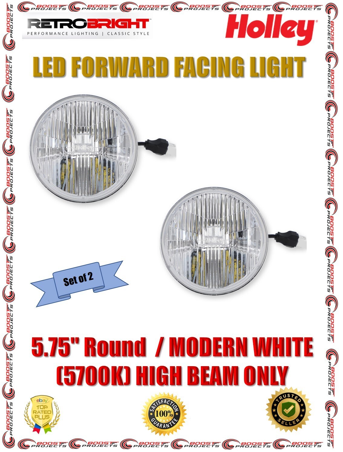 Holley RetroBright 5.75"LED Forward Facing Light 2Pc Modern White High ...